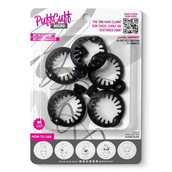 Puff Cuff Micro Black Pack - Hair Clamp - 1.5 Inch (5 Pcs) – Sunshine Curls